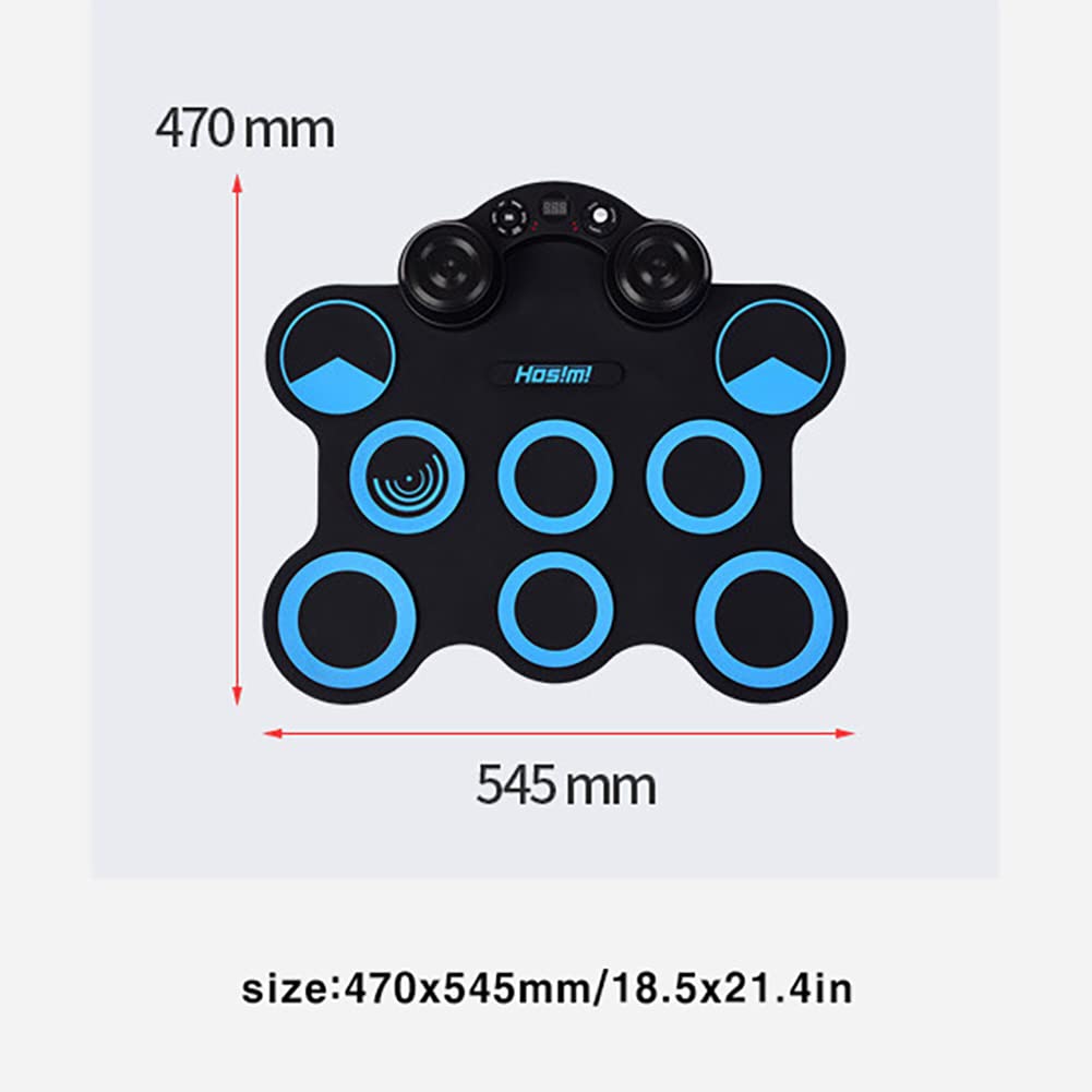 Hoshimi Electronic Drum Set High Quality Drum Bluetooth Simple Interlocking PC Midi Work Dual Speakers 3D stereo blue 18.5x21.4in