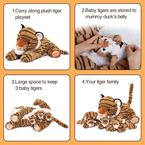 MaoGoLan Tiger Stuffed Animals, Stuffed Mommy Tiger with 3 Cubs, 4 PCs Large Tiger Plush Set for Boys Girls, Birthday Gift 20 inches