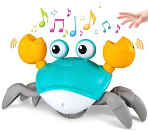 jatotve baby toys crawling crab tummy time toy, dancing moving walking escape cute crab learning crawl boy/girl gift, interactive development sensory toy for infants babies toddlers kids (blue)