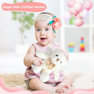 HyDren Angel Bear Plush Stuffed Animal with Wings White Bear Dolls for Boys Girls Birthday Gift (Ribbon Bow, 10 Inch)