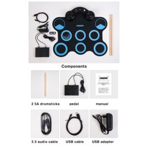 Hoshimi Electronic Drum Set High Quality Drum Bluetooth Simple Interlocking PC Midi Work Dual Speakers 3D stereo blue 18.5x21.4in