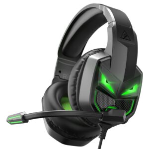 eksa fenrir s gaming headset with microphone, noise cancelling mic, comfortable ear pads, 50 mm drivers, rgb light, one key control, gaming headphones for pc, xbox, ps4, ps5, switch, controller