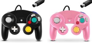 fiotok gamecube controller, classic wired controller for wii nintendo gamecube - enhanced (black & pink-2pack)