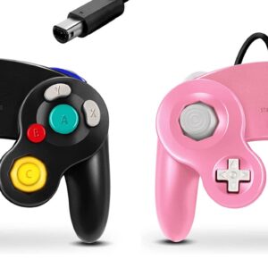 FIOTOK Gamecube Controller, Classic Wired Controller for Wii Nintendo Gamecube - Enhanced (Black & Pink-2Pack)