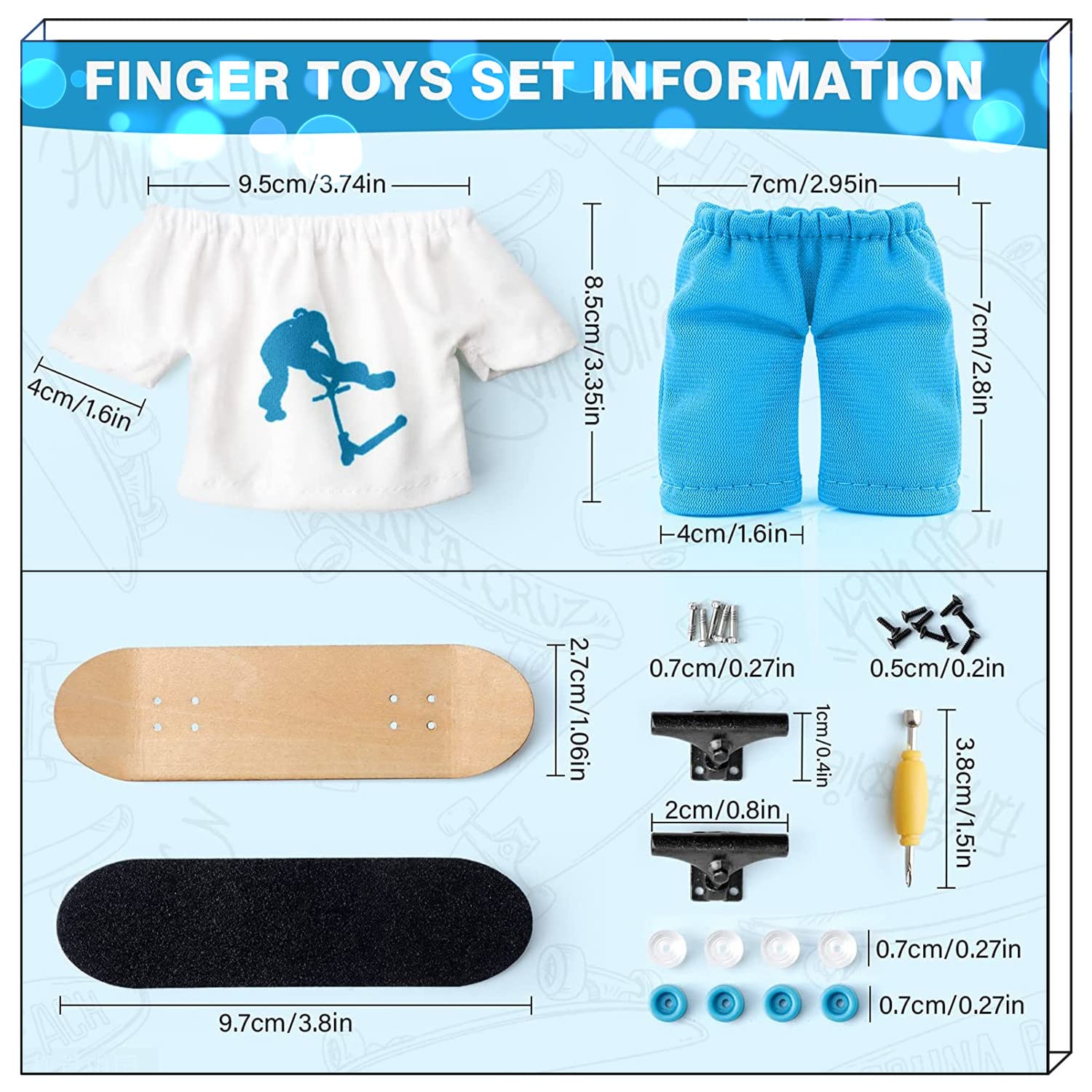 ACFELLE Fingerboards Sets, Finger Pant Clothes, Mini Toys Kits,Doll Breakdance Mini Cloth Shoes, Skateboard Accessories Tools Set