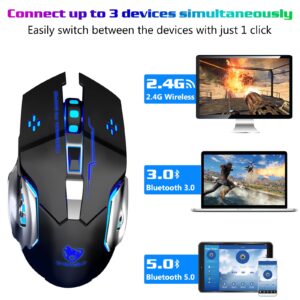 UrbanX Bluetooth Mouse, Rechargeable Wireless Mouse Multi-Device (Tri-Mode:BT 5.0/4.0+2.4Ghz) with 3 DPI Options, Ergonomic Optical Portable Silent Mouse for Dell G15 5511 Gaming Laptop Silver Green