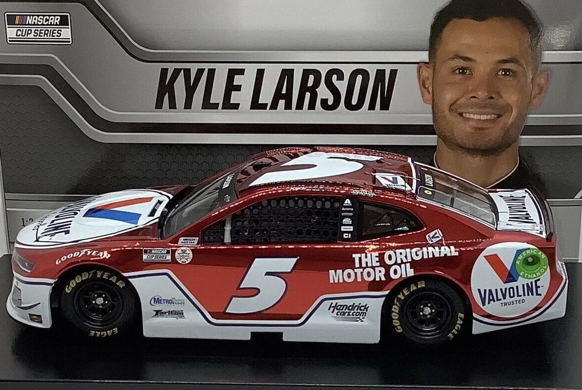 ColorChrome Finish Action Racing 156 Made 2021 Kyle Larson #5 1/24th Car Hood Opens Red White Paint Scheme Ran During Championship Year Metal Diecast Body Plastic Chassis Marked Adult Collectable