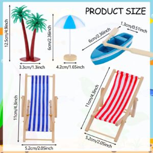 Minatee 25 Pcs Beach Miniature Dollhouse Decoration, Umbrella Palm Chair Miniature Toys Garden Decorations Dollhouse Outdoor Accessories Beach Decorations for DIY Garden Plant Pool (Red, Blue)