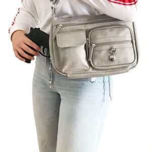 Zzfab Front Pockets side Locking Small Concealed Carry Purse CCW Crossbody Bag Grey