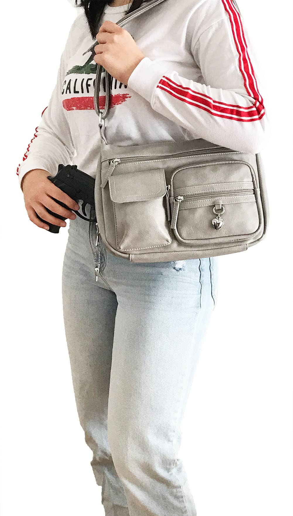 Zzfab Front Pockets side Locking Small Concealed Carry Purse CCW Crossbody Bag Grey