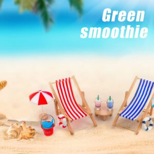 Minatee 25 Pcs Beach Miniature Dollhouse Decoration, Umbrella Palm Chair Miniature Toys Garden Decorations Dollhouse Outdoor Accessories Beach Decorations for DIY Garden Plant Pool (Red, Blue)