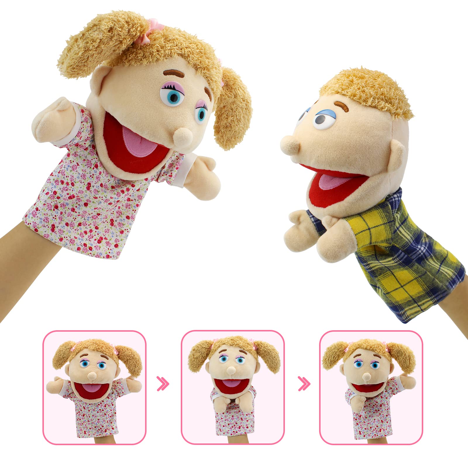 Hand Puppets Multi-Ethnic Puppets,Family Puppets for Kids Role Paly 11.8" Family Puppets,Plush Soft Hand Puppets Family Puppets Story Toys Puppets for Girls Boys Finger Puppets Puppet Set Gifts