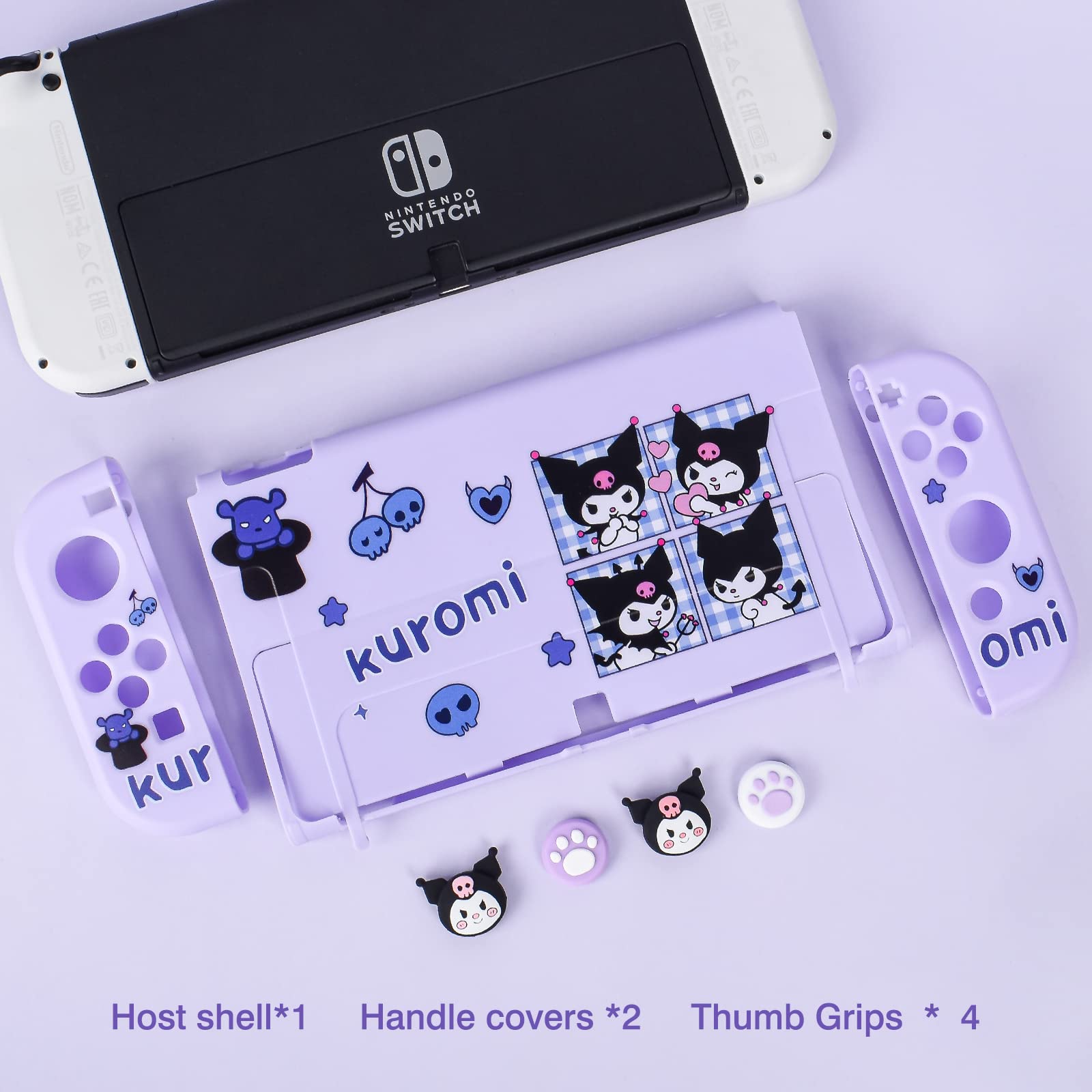 DLseego Little Devil Rabbit Switch OLED Case Silicone Protective Case Soft Shockproof Cover Durable Scratch Resistant Skin with 4PCS Cute Thumb Grips Caps - Purple