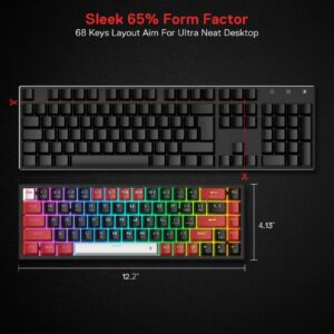 Redragon K631 PRO 65% 3-Mode Wireless RGB Gaming Keyboard, 68 Keys Hot-Swappable Compact Mechanical Keyboard w/Hot-Swap Free-Mod PCB Socket & Dedicated Arrow Keys, Quiet Red Linear Switch