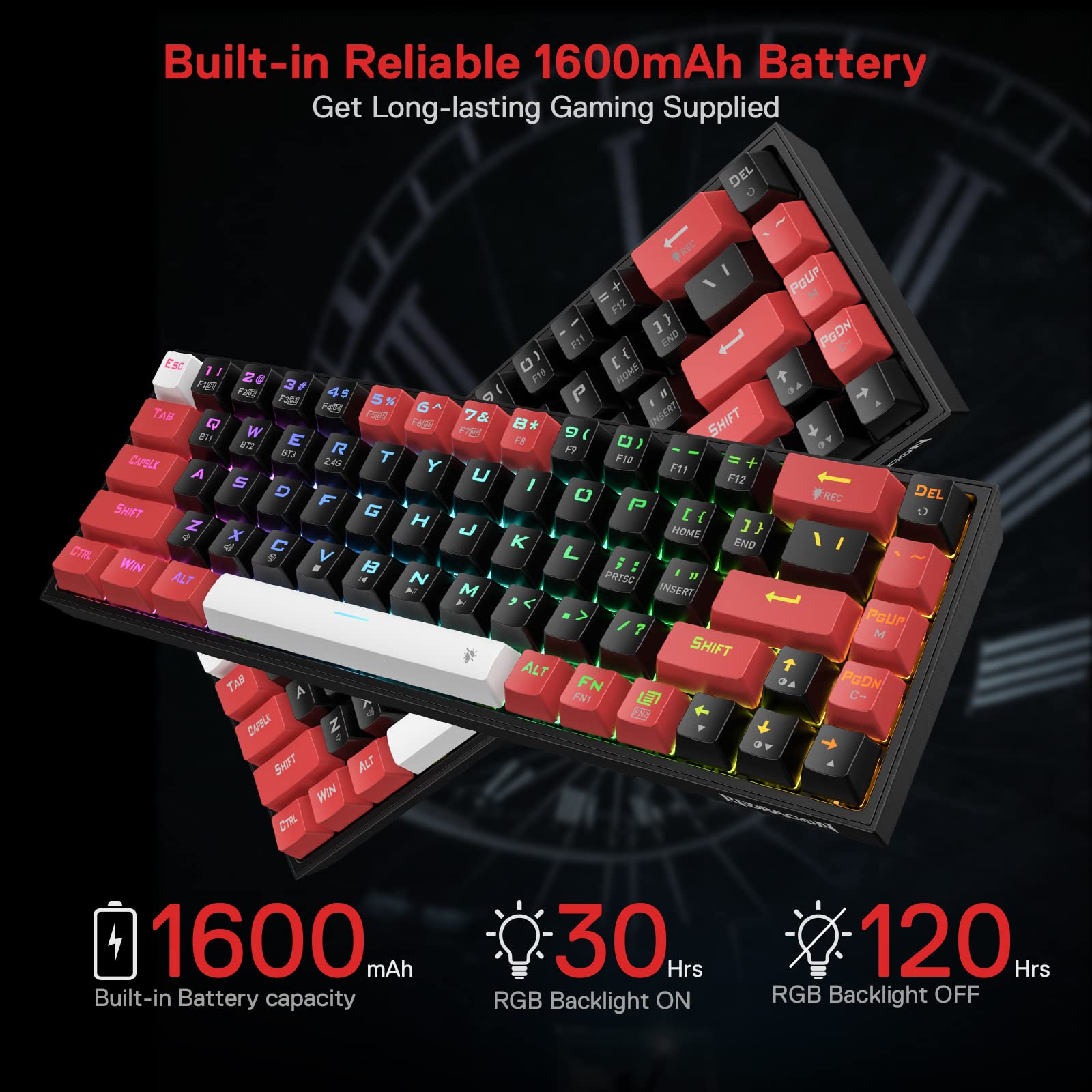 Redragon K631 PRO 65% 3-Mode Wireless RGB Gaming Keyboard, 68 Keys Hot-Swappable Compact Mechanical Keyboard w/Hot-Swap Free-Mod PCB Socket & Dedicated Arrow Keys, Quiet Red Linear Switch