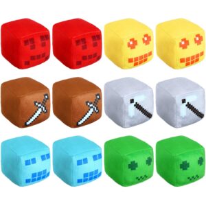 hungdao 12 pcs plush pixel square cubes soft miner game plush toys square pixel miner stuffed animals doll toy for video game fans birthday party favor home decor classroom rewards gifts, 6 styles