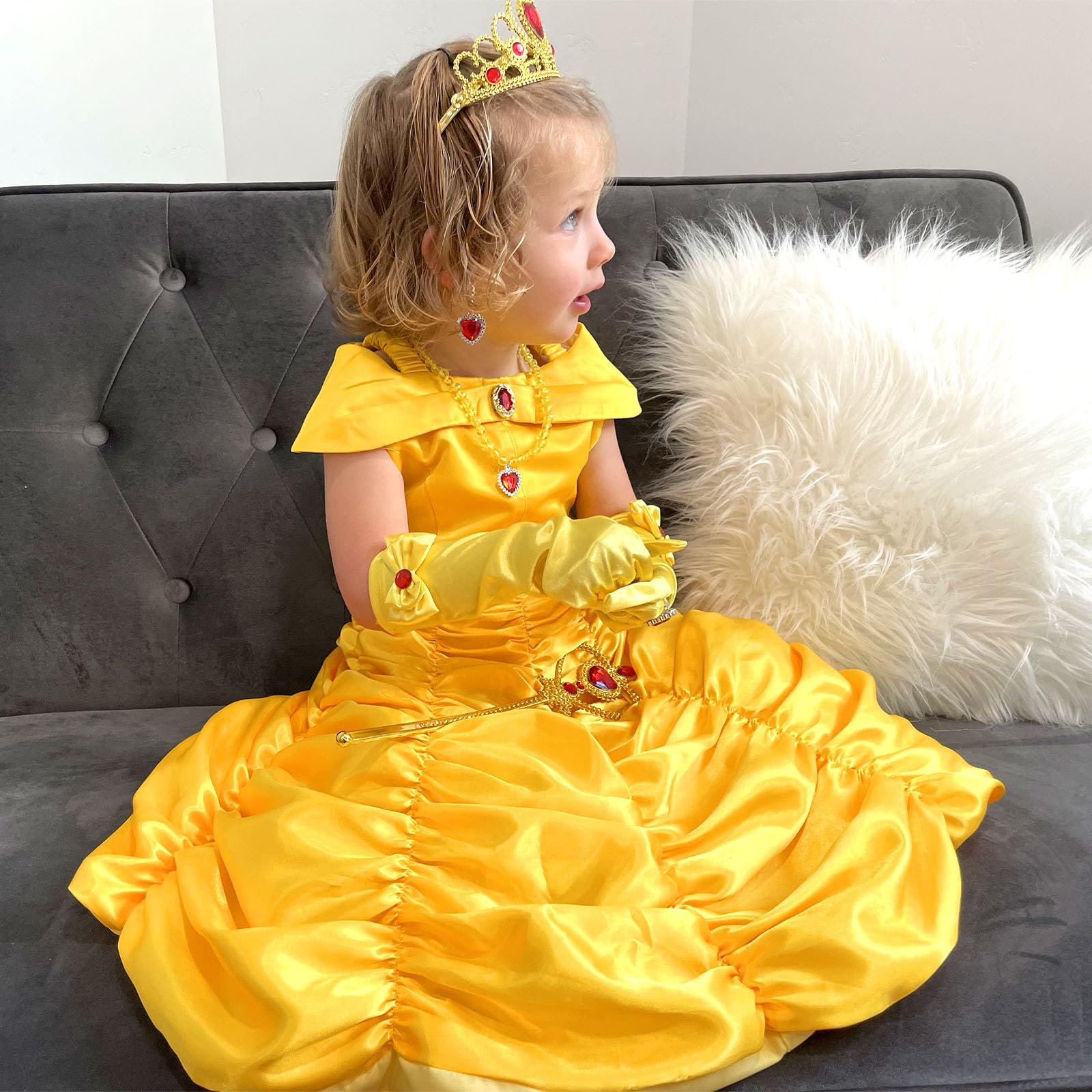 knemmy Princess Costume Dresses for Girls Costumes Halloween Cosplay Birthday Outfit Yellow