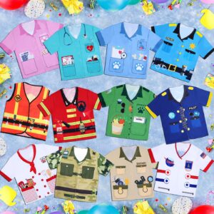 Jiuguva 12 Pcs Kids Pretend Play Costumes Firefighters Police Officers Astronauts Racers Unisex Cosplay Set(Classic)