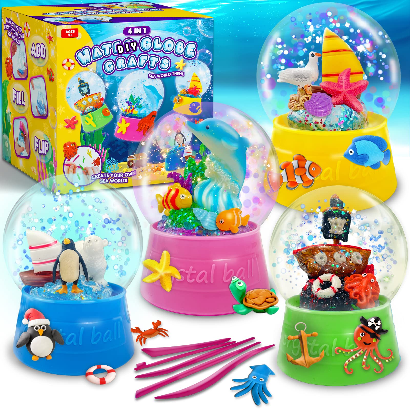 Goodyking Make Your Own Water Globe - Snow Water Stem Projects Diy Activities Glitters Supplies Perfect Arts And Crafts Clay For Girls Boys Kids Ages 4-6 4-8 6-8 8-12 + Years Old Materials Stuff Games