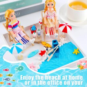 Minatee 25 Pcs Beach Miniature Dollhouse Decoration, Umbrella Palm Chair Miniature Toys Garden Decorations Dollhouse Outdoor Accessories Beach Decorations for DIY Garden Plant Pool (Red, Blue)