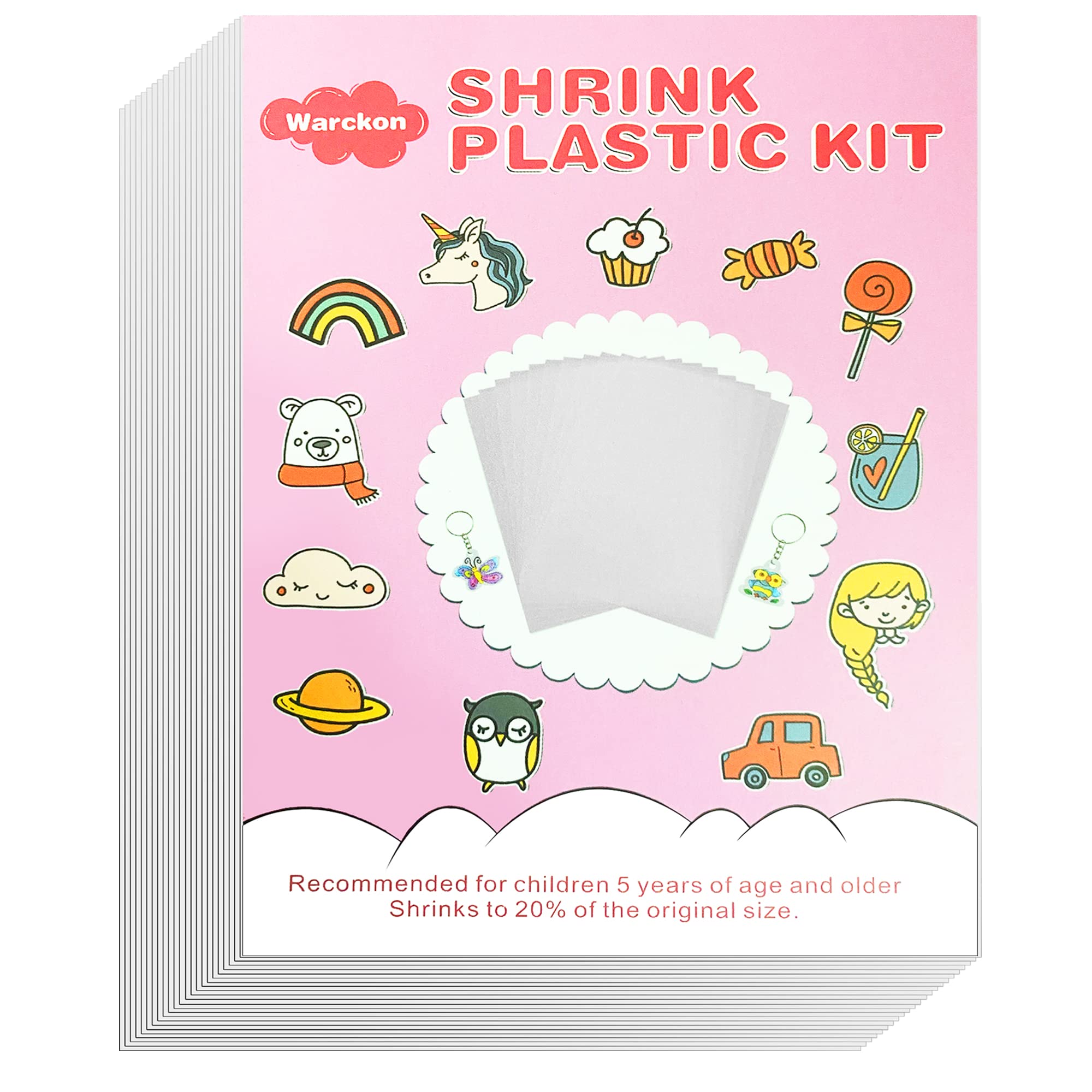 Warckon 50 Pieces Shrink Plastic Sheets, Shrink Art Paper Shrink Film Sheets Frosted Ruff n' Ready for Kids Creative Craft, Create Your Own Shinky Dinks, Earrings, Necklace, Keychains (5.7 X 4.1 inch)