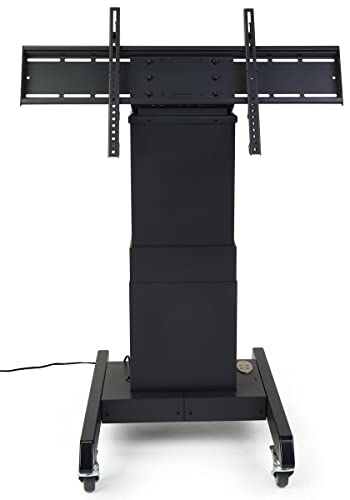 Displays2go Motorized Rolling TV Stand, 4 Wheels, Remote Controlled, Fully Adjustable - Black (DGMLTSBK)