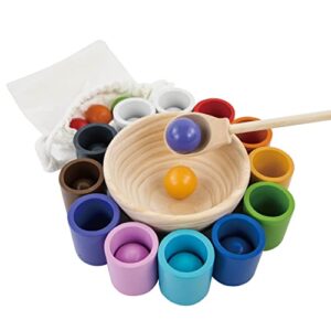 evmark toys & games wooden cups and balls color match, sorting, & counting toy - monterssori educational preschool learning children's game