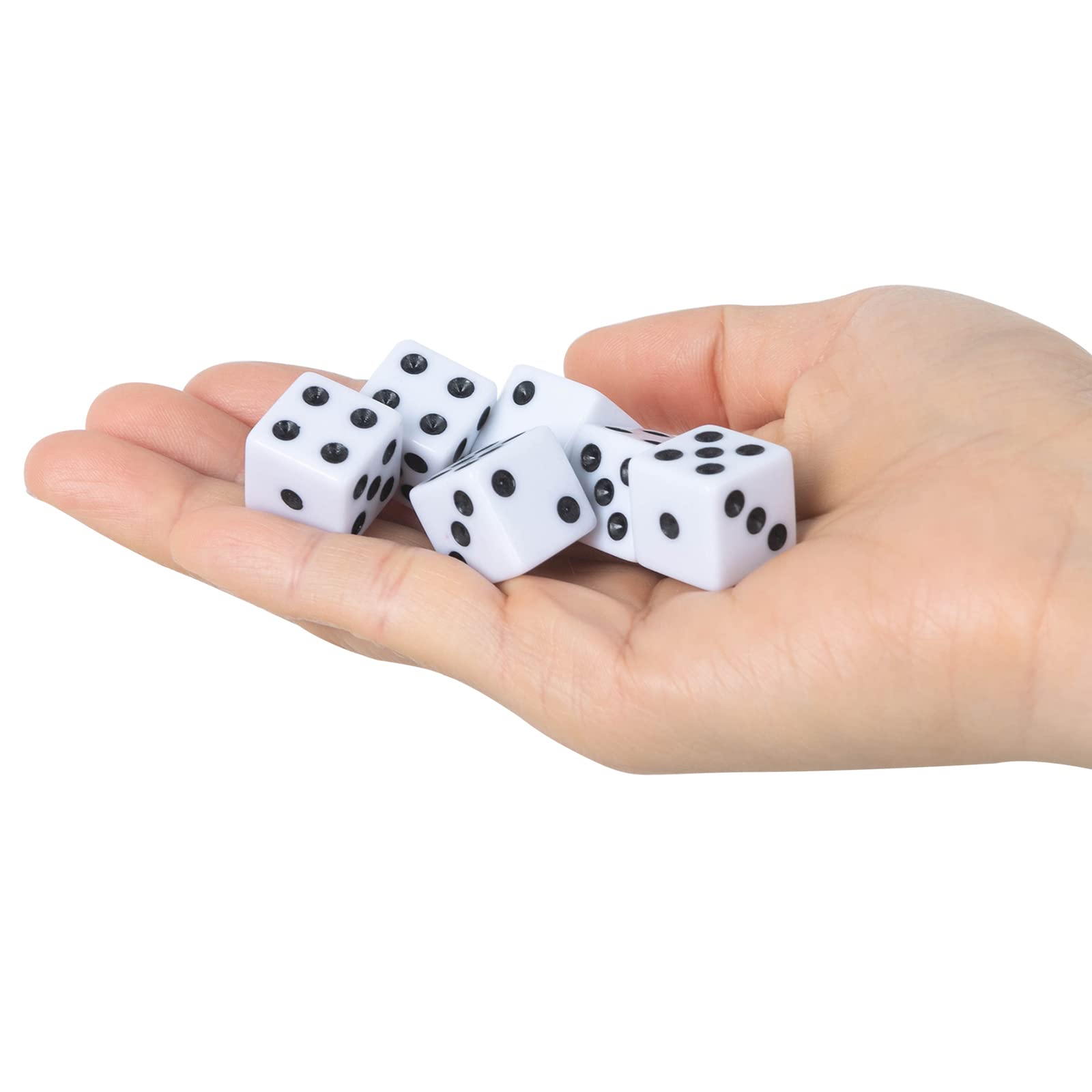 50 Pack 16MM White Dice - Six Sided Standard Opaque White Dice with Black Pips Dots for Board Games