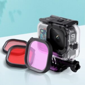 dive filter for gopro hero 8 9 10 black color correction underwater video/photography accessory(3 pack red, light red, magenta filters)