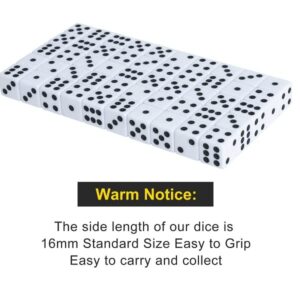 50 Pack 16MM White Dice - Six Sided Standard Opaque White Dice with Black Pips Dots for Board Games