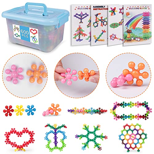 NEOACT 600 PCS Building Blocks Connect Toys,Interlocking Solid Plastic Educational Toys Sets for Preschool Kids Boys and Girls Aged 3+, Promote Fine Motor Skills and Sensory Development.