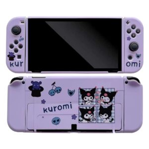 cute kuromi case compatible with nintendo switch oled, dockable case cover, ergonomic soft tpu grip case for joycon, sparkle skin set