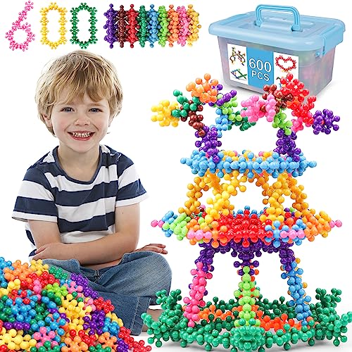 NEOACT 600 PCS Building Blocks Connect Toys,Interlocking Solid Plastic Educational Toys Sets for Preschool Kids Boys and Girls Aged 3+, Promote Fine Motor Skills and Sensory Development.