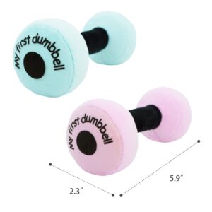 June Garden 6" My First Dumbbell - Plush Baby Rattle Toy - Safe Soft Barbell Workout Toy for Infants Boys and Girls - Pink