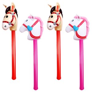 obangong 4 pcs inflatable stick horse inflatable horse head stick balloon funny stick horse toy for kids inflatable horse on a stick for western cowboy pony horse baby shower cowboy party supplies