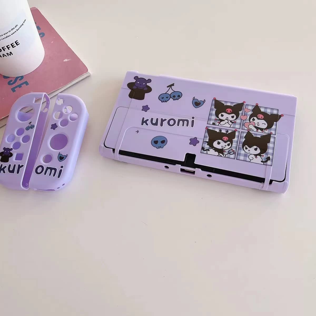 Cute Kuromi Case Compatible with Nintendo Switch OLED, Dockable Case Cover, Ergonomic Soft TPU Grip Case for Joycon, Sparkle Skin Set