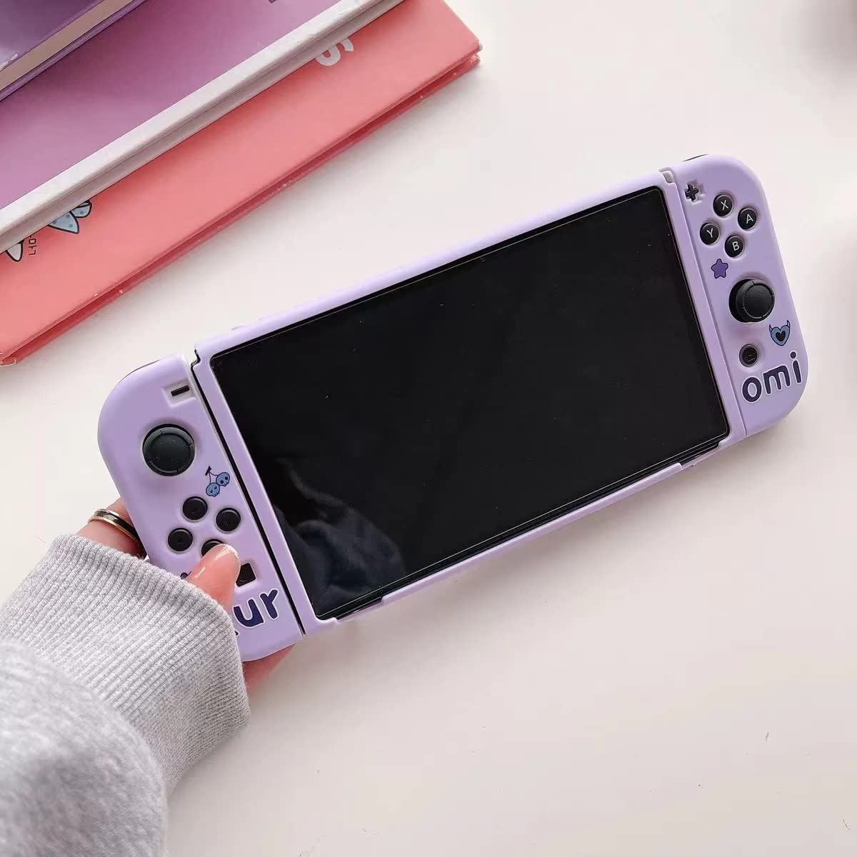 Cute Kuromi Case Compatible with Nintendo Switch OLED, Dockable Case Cover, Ergonomic Soft TPU Grip Case for Joycon, Sparkle Skin Set