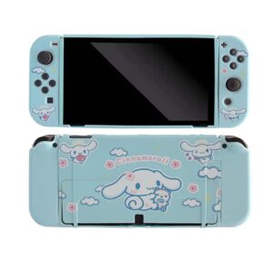 cute cinnamon roll case compatible with nintendo switch oled, dockable case cover, ergonomic soft tpu grip case for joycon, sparkle skin set