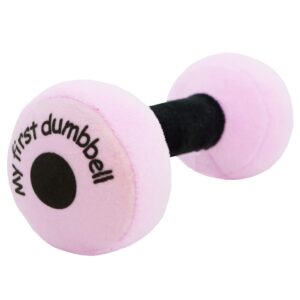 june garden 6" my first dumbbell - plush baby rattle toy - safe soft barbell workout toy for infants boys and girls - pink