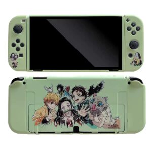 eamily cute demon slayer case compatible with nintendo switch oled, dockable case cover, ergonomic soft tpu grip case for joycon, sparkle skin set