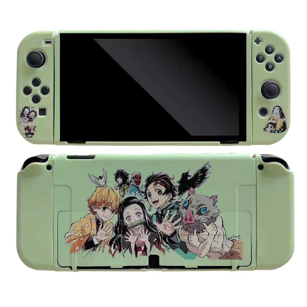 Eamily Cute Demon Slayer Case Compatible with Nintendo Switch OLED, Dockable Case Cover, Ergonomic Soft TPU Grip Case for Joycon, Sparkle Skin Set