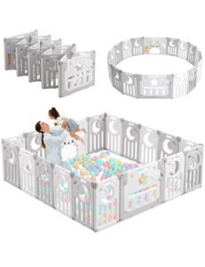 dripex baby playpen, foldable playpen for babies and toddlers, adjustable shape baby fence, safety play yard with gate, portable play area for indoor or outdoor (grey+white,18 panel)