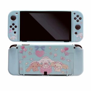 cute cinnamon roll case compatible with nintendo switch oled, dockable case cover, ergonomic soft tpu grip case for joycon, sparkle skin set