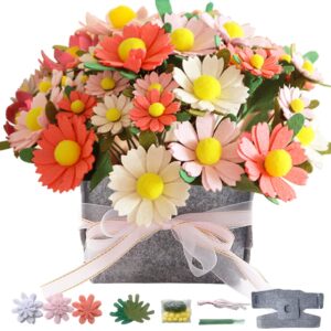 diy felt flower art craft kit,diy felt daisy bouquet kit, floral gifts,beginner craft kit,arrange pre-cut felt flowers and foliage