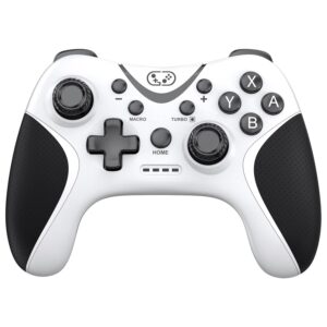 upgraded switch pro controller, wireless switch controller for switch/lite/oled, pro controller switch support macro/turbo/wake-up function, switch wireless controller with non-slip grips (white and black)