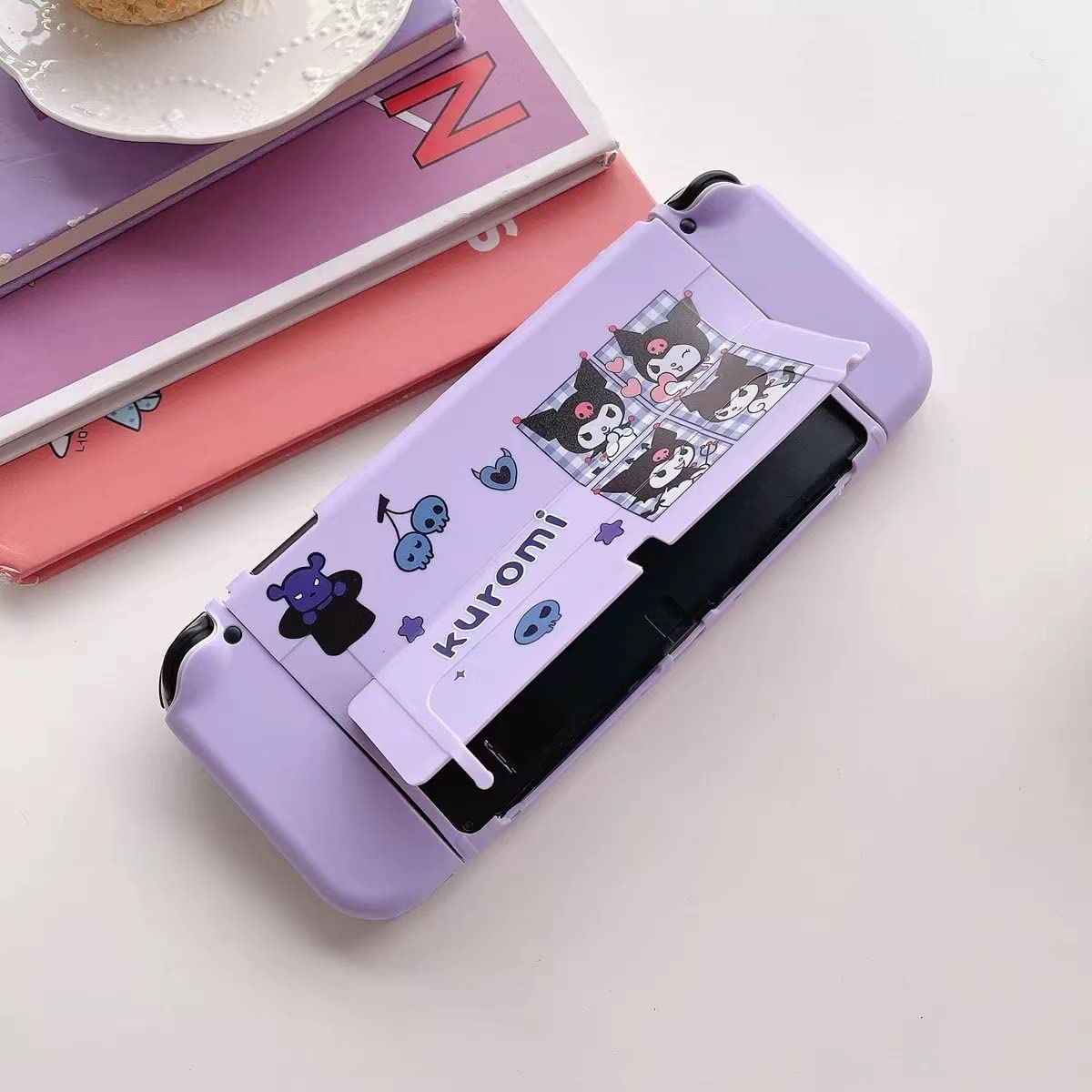 Cute Kuromi Case Compatible with Nintendo Switch OLED, Dockable Case Cover, Ergonomic Soft TPU Grip Case for Joycon, Sparkle Skin Set