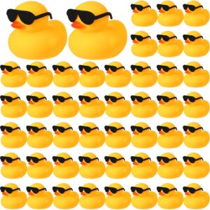 chivao 48 pcs mini rubber ducks bath duck in bulk 48 sunglasses toy set christmas valentine duck gift bath toy bathtub toys for gift holiday cruise birthday party favor(yellow, black)