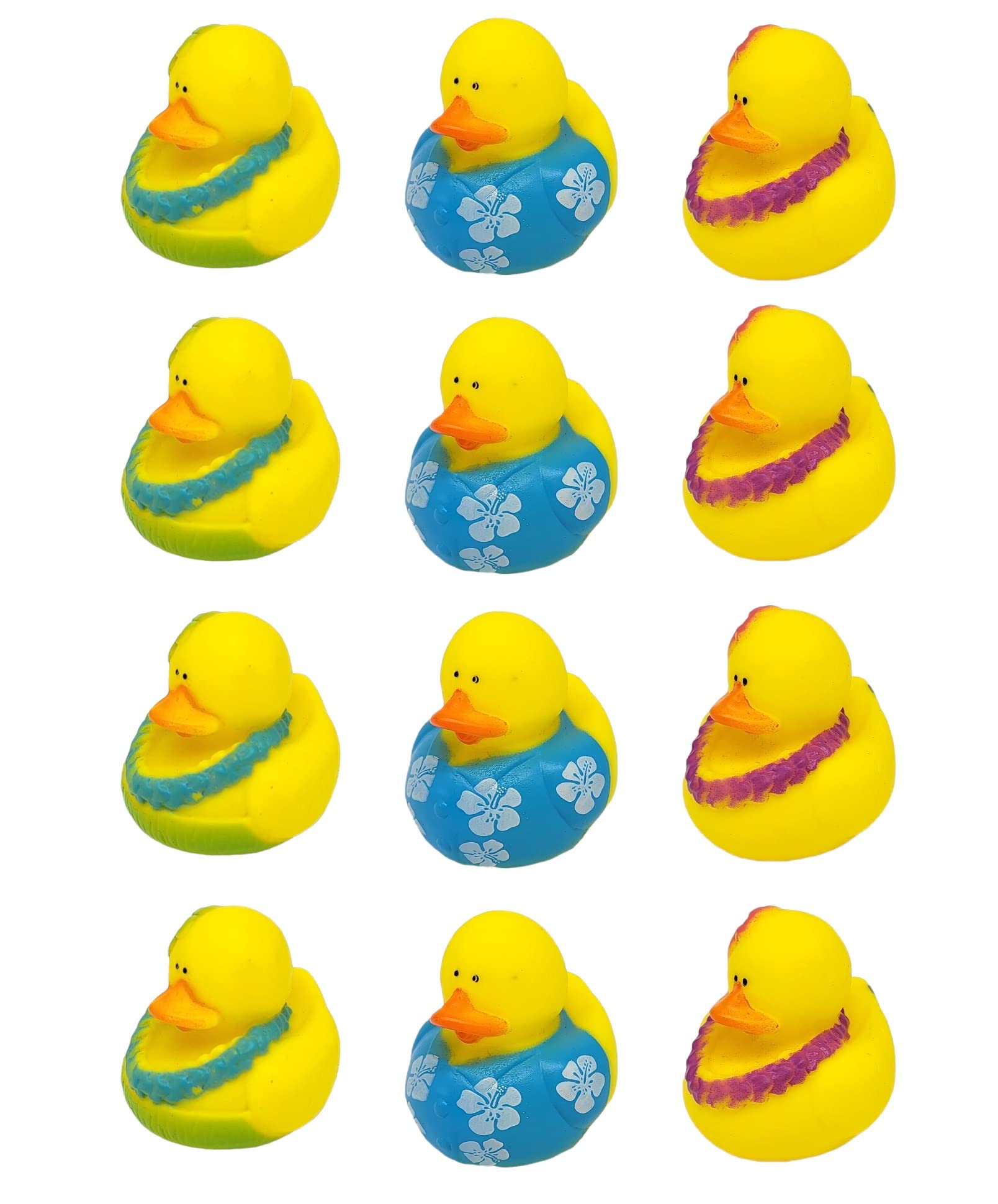 Cool Rubber Ducks (2") Standard Size. (12 Pack) Cute Duck Bath Tub Pool Toys. (Luau Rubber Duckies)