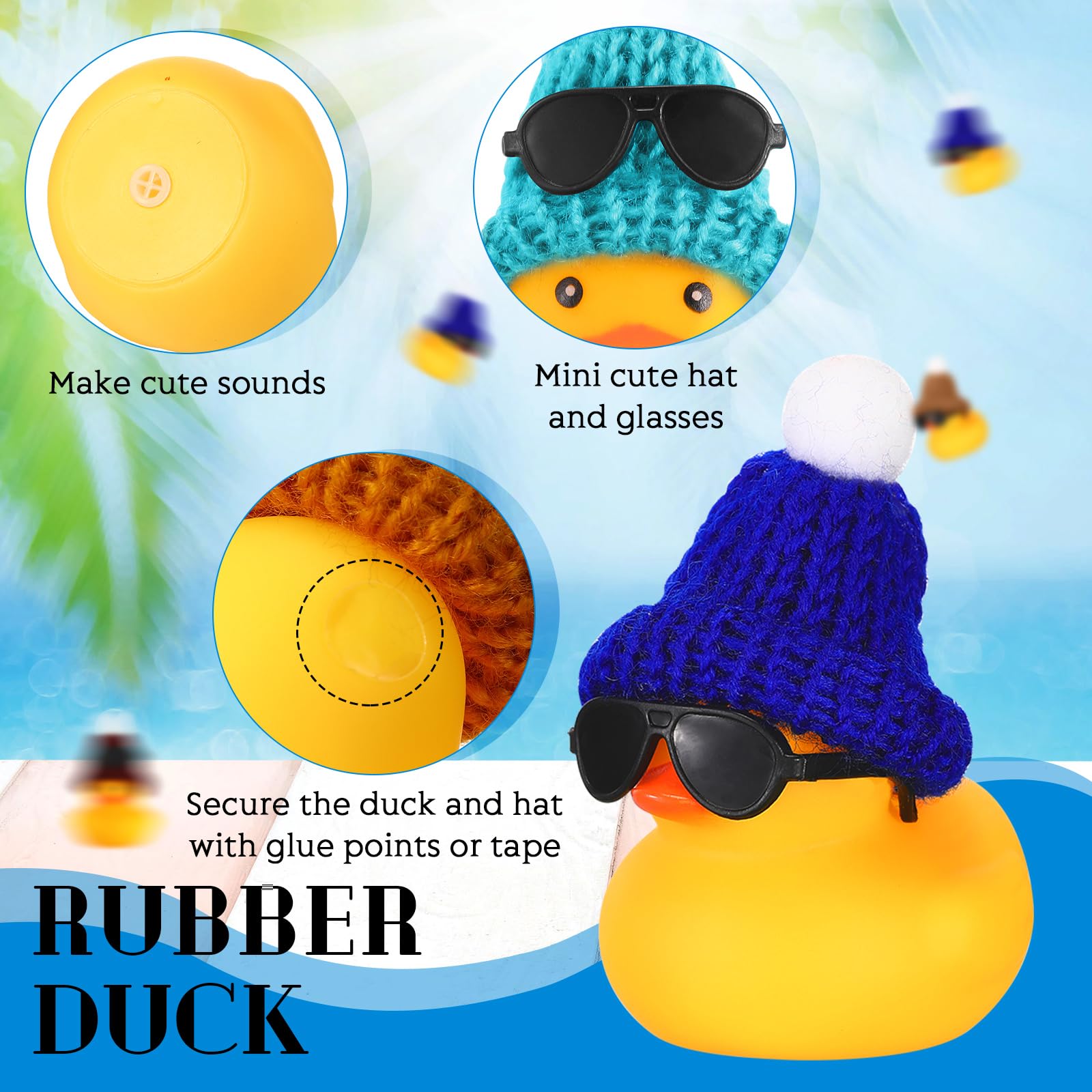 60 Pcs Mini Rubber Duck in Bulk with Sunglasses and Knitting Hats Sets, Yellow Rubber Ducky Valentine Duck Bath Toy Ducks Bathtub Toys for Gift Cruise Classroom Prizes Baby Shower Birthday Party