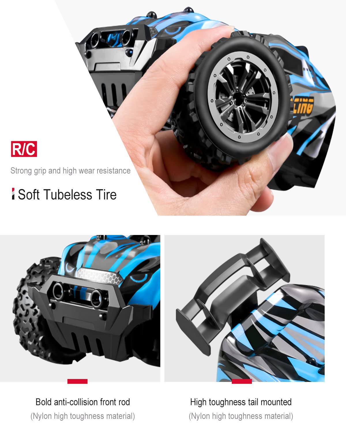 NiGHT LiONS TECH RC Cars for Kids 2WD Remote Control Car 2 Batteries Alloy Monster Trucks 60Mins Play Time Electric Toy Off-Road Crawler Gift for Boys and Girls